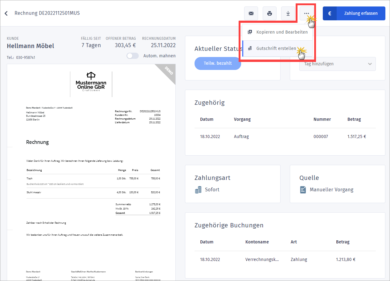 Rechnungskorrekturen, Stornorechnung, Gutschrift und Zahlungserstattung